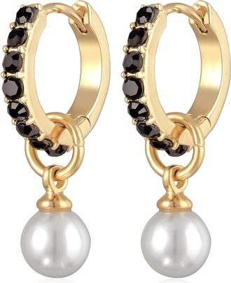 Elli Creolen Ohrringe Damen mit Anhänger aus Glasperlen Ohrhänger aus Messing Goldfarben mit Kristallen für Frauen, Mädchen, Mama, Höhe 22mm, Breite 6mm