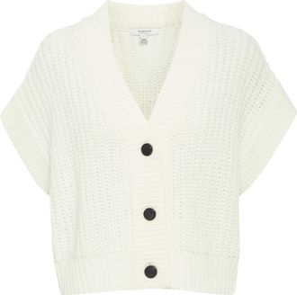 b.young BYOTINKA Damen Weste Strickweste Cardigan mit Kn&ouml;pfen V-Ausschnitt Rippb&uuml;ndchen Oversize, Gr&ouml;&szlig;e:M, Farbe:Marshmallow (114300)