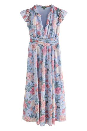 Next Midikleid Plissiertes Mesh-Midikleid mit V-Ausschnitt (1-tlg)