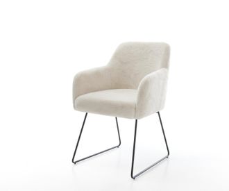 DELIFE Esszimmerstuhl Greg-Flex Pl&uuml;sch Creme-Wei&szlig; Kufengestell Schwarz Taschenfederkern, Esszimmerst&uuml;hle