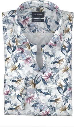 Olymp Luxor, Modern Fit, Baumwollhemd mit floralem Print und Kentkragen in