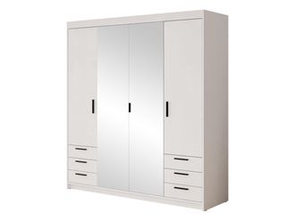 Mirjan24 Kleiderschrank Elena 4D6S mit Frontspiegel und 6 Schubladen, Dreht&uuml;renschrank mit Kleiderstange und 9 Einlegeb&ouml;den, Schlafzimmerschrank (Wei&szlig;. Ohne Sc