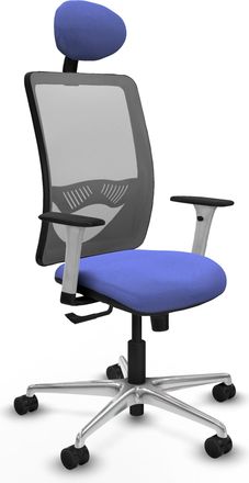 Piqueras y Crespo Zulema Arbeitsstuhl mit wei&szlig;en und schwarzen Armlehnen, h&ouml;henverstellbarer Lendenwirbelst&uuml;tze und festem Kopfteil, ausgestattet mit 3 Positionen, Grau