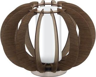 Eglo Tischlampe Stellato 3, Nachttisch Stahl in Nickel-matt, Holz, Glas in braun, Weiss E27 Fassung