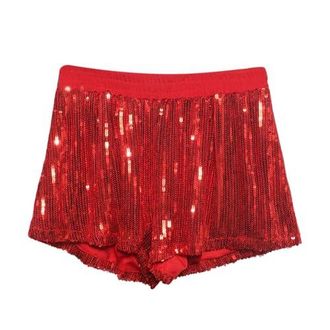 Generic Pantalon court &agrave; taille &eacute;lastique &agrave; paillettes pour fille - Motif patchwork - Pour amincir les jambes larges, Rouge, Taille unique