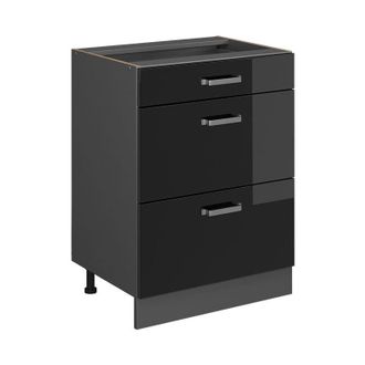 Vicco Meuble cuisine R-Line, Noir Haute brillance, 60 cm avec tiroirs, pt Anthracite Vicco