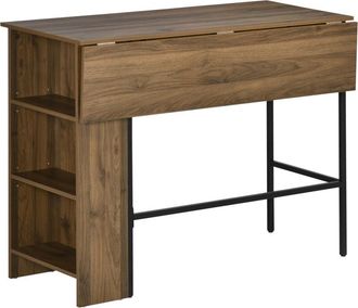 HOMCOM Homcom - Table de bar extensible design industriel - 3 étagères intégrées - châssis métal noir aspect bois de noyer