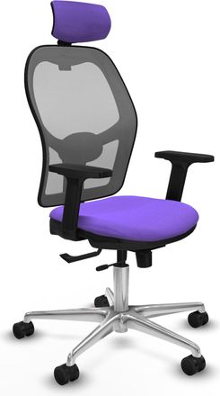 Piqueras y Crespo Ergonomischer Stuhl mit 2D-Armen, h&ouml;henverstellbare Lendenwirbelst&uuml;tze und h&ouml;henverstellbares Kopfteil, Grau/Lila