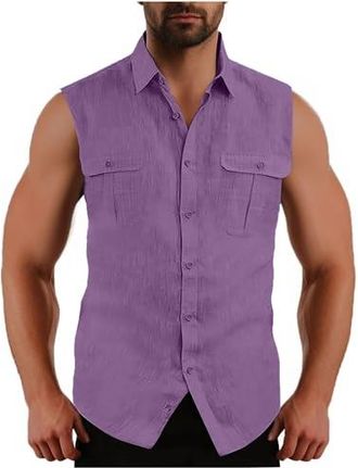 Generic D&eacute;bardeur pour homme l&eacute;ger et &eacute;l&eacute;gant avec col rabattable, uni, respirant, classique, confortable, d&eacute;contract&eacute;, sans manches, pour l&eacute;t&eacute;, la plage, 01 