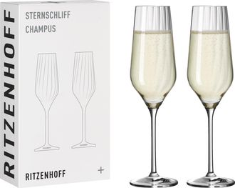 Ritzenhoff 3751001 Champagnerglas 250 ml - Serie Sternschliff Nr. 2, 2 Stück mit Relieflinie - Made in Germany