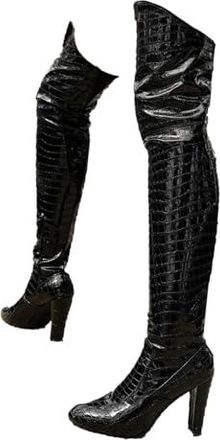 Generic Bottes europ&eacute;ennes et am&eacute;ricaines pour femme avec tige ronde et talon &eacute;pais en polyur&eacute;thane, bout haut et bottes dhiver pour homme, Noir, 41 EU