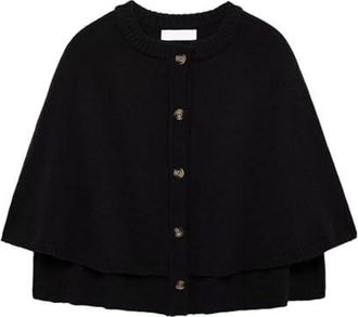 Generic 2025 Femmes Cape Courte Cardigan Boutonn&eacute;e Col Rond Veste Ch&acirc;le Automne Tendance Pull En Tricot, Noir, L