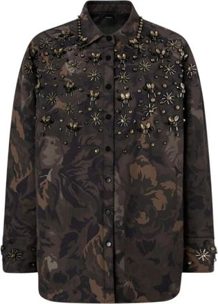 Pinko Pinko - Veste chemise oversize camouflage floral - Femme - Vestes - Brun - Taille: 38 FR