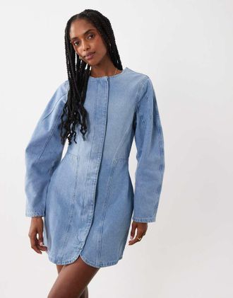 Asos Robe courte cintr&eacute;e &agrave; manches cocon - Bleu moyen d&eacute;lav&eacute;