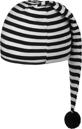 LIPODO Schlafm&uuml;tze schwarz wei&szlig; gestreift (56 cm lang) - Damen und Herren - Nachthaube aus Baumwolle - Bommelm&uuml;tze One Size (53-60 cm) - Nachtm&uuml;tze mit Bomme