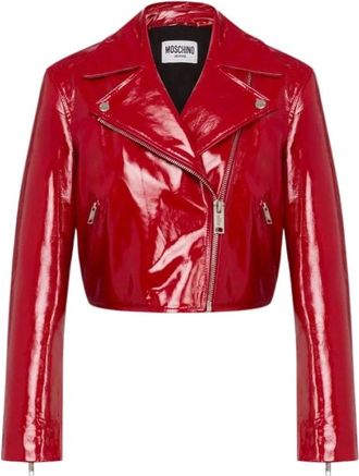 Moschino Femme, Vestes, Rouge, Taille: 36 FR Veste biker courte en cuir verni