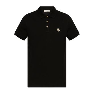 Moncler Homme, Tops, Noir, Taille: 2XL Polo en coton avec &eacute;cusson logo