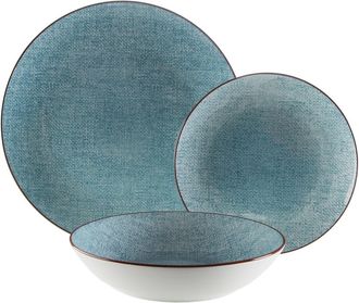 VERSA 18-teiliges Geschirrset aus Stoff, moderner Stil, 3 x 26,5 x 26,5 cm, Porzellan, Blau