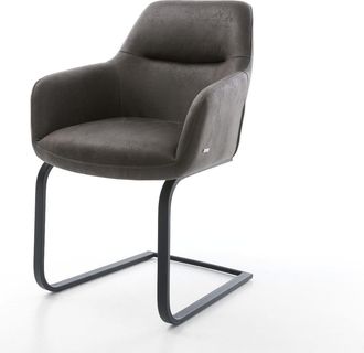DELIFE Freischwinger Pejo-Flex Mikrofaser Anthrazit Vintage Freischwinger flach Schwarz Taschenfederkern, Esszimmerst&uuml;hle