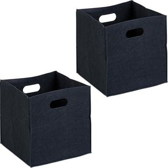 Relaxdays Aufbewahrungsbox 2er Set, Faltbare Regalboxen, HBT: 30 x 30 x 30 cm, Grifflöcher, Faltboxen aus Filz, schwarz