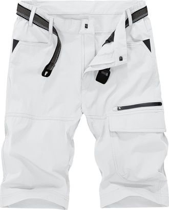 KEFITEVD Kurze Hosen Bermuda Shorts Herren Sommer Cargohose Multi Taschen Schnelltrocknend Arbeitsshorts Weiß 36