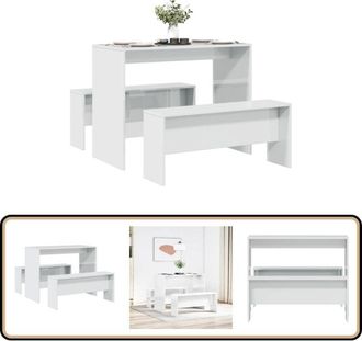 vidaXL 3-tlg. Esstisch und Bank Set Hochglanz-Weiß Holzwerkstoff - Vidaxl