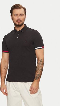 Tommy Hilfiger Poloshirt Flag Cuff MW0MW37518 Schwarz Slim Fit