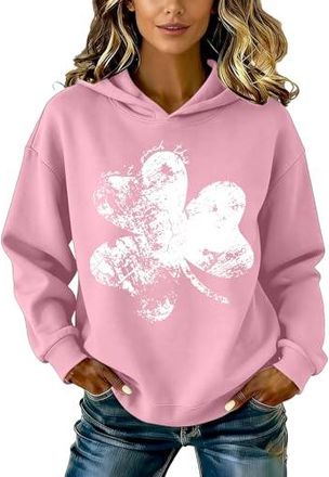 Generic HUIFUAO Sweat &agrave; capuche pour femme avec tr&egrave;fle amusant pour femme Costume irlandais de St Paddys Day Vert Irlande Tr&egrave;fle Chemise Vacances Haut &agrave; manch