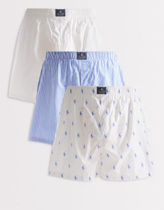 Polo Ralph Lauren 3er-Pack Boxershorts aus Webstoff in Blau/Wei&szlig;/Bunt