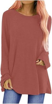 Generic Chemises &agrave; manches longues pour femme - Chemisier d&eacute;contract&eacute; &agrave; col en V - Col rond - Confortable - Uni - Coupe ample - Confortable - Chemisier en cot