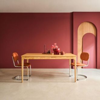 Sweeek Table &agrave; manger rectangulaire extensible bois dh&eacute;v&eacute;a et placage fr&ecirc;ne naturel 6-8 places - 160/210 x 90 x 76 cm - Elena