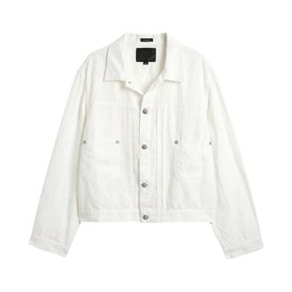 R13 Femme, Vestes, Blanc, Taille: 38 FR Veste Trucker Pliss&eacute;e D&eacute;contract&eacute;e