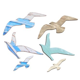 Cabilock 6 St&uuml;ck Holz Wandbild M&ouml;wen Deko Maritime K&uuml;sten Wandbehang Stranddeko F&uuml;r Wohnzimmer Schlafzimmer Esszimmer