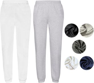 Fruit Of The Loom Herren 2er Jogginghose Set Classic Elastic Leg Jog Pants M L XL XXL 3XL Verschiedene Farbsets & HLKauf-Block (1x Grau, 1x Weiss & 1x HLKauf-Block, XXL