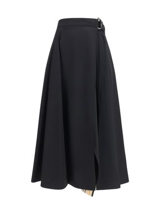 Burberry Womens Midi Skirt Wool Twill Black Merino
