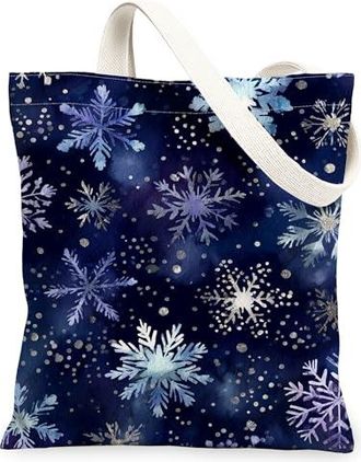 Generic Sacs fourre-tout en toile motif flocon de neige, sacs de courses r&eacute;utilisables &eacute;l&eacute;gants et artisanaux, l&eacute;gers et lavables pour voyage, plage, &eacute;picerie