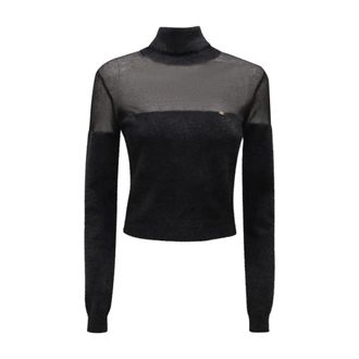 Elisabetta Franchi Femme, Pulls, Noir, Taille: 40 FR Dolcevita Cropped Sweater