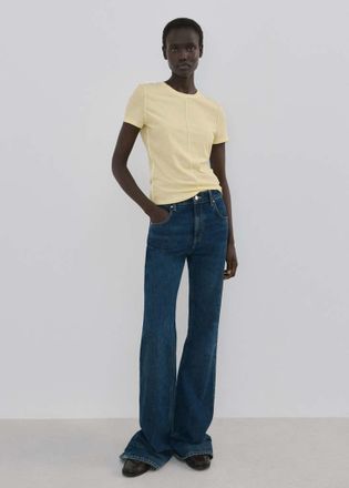 Mango Baumwoll-T-Shirt mit N&auml;hten pastellgelb - Damen - XS - MANGO