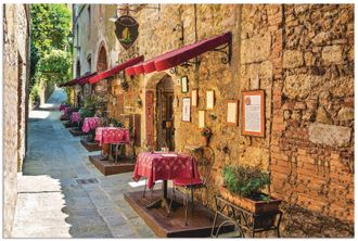 Artland ARTland Wanddeko Wandbild Alu Verbundplatte für Innen & Outdoor Bild 60x40 cm Toskana Italien Stadt Altstadt Restaurant Urlaub Sommer Mediterran T3RI
