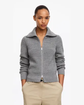 Arket Woll- Und Baumwollstrickjacke Mit Rei&szlig;verschluss -Grau