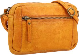 Gusti Leder Umhängetasche - Dominic Herren und Damen Mini-Tasche aus Rindsleder in Cognac, Vintage-Look mit Schnallen- & Reißverschluss, kompakt & stilvoll 