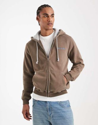 Hollister Sweat &agrave; capuche zipp&eacute; avec logo - Marron d&eacute;lav&eacute;-Noir