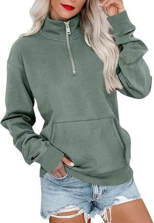Generic Pull dhiver ample pour femme - Pull dautomne pour femme - Sweatshirts avec poches - Veste dhiver décontractée - Solide - Coupe ample - Hauts à manches