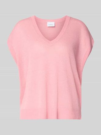 Comma Strickshirt aus Leinen-Mix mit V-Ausschnitt