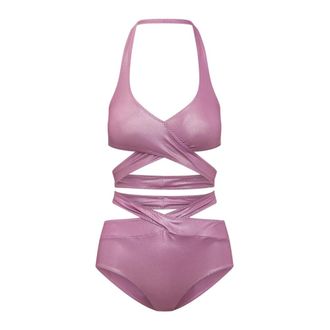 Alessandro Vigilante Gl&auml;nzender Gekreuzter Badeanzug - - Swimwear - Damen - Rosa - XS