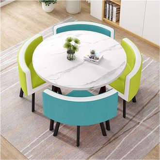 Generic Modernes Tisch- und Stuhlset, 5-teiliger Bartisch und 4 Stuhlset, runder Konferenztisch, hohe Tragf&auml;higkeit, for Caf&eacute;, B&uuml;ro und Wohnzimmer( 6)