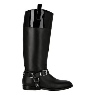 Philipp Plein Patent Leather Boots High Flat - - Shoes - Damen - Schwarzk - 36 EU
