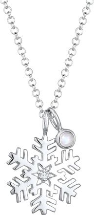 Elli Halskette Silber 925 Schneeflocke Plättchen Anhänger Kette Topas Mondstein Damen Schmuck Geschenke für Frauen Mädchen Mama Freundin, Silberkette Länge