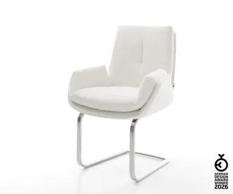 DELIFE Freischwinger Clea-Flex Boucl&eacute; Creme-Wei&szlig; Freischwinger flach Edelstahl, Esszimmerst&uuml;hle