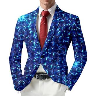 Generic Veste pour homme, aspect paillettes scintillantes, impression 3D, motif confettis, blazer, carnaval, f&ecirc;te, veste slim fit un bouton, veste de costume 